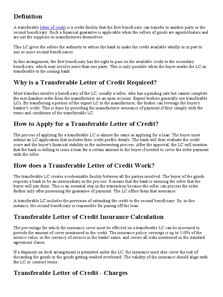 Transferable LC | PDF | Letter Of Credit | Credit