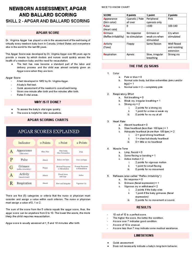 Newborn Assessment, Apgar & Ballard Scoring Notes | PDF | Labia | Heart ...