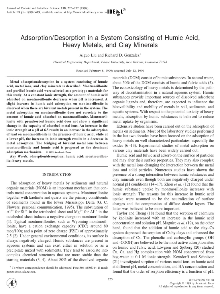 Adsorption or Desorption in A System Consisting of Humic Acid, Heavy ...