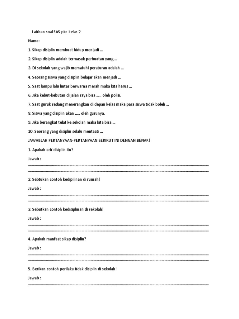 Latihan Soal SAS PKN Kelas 2 | PDF | Olahraga & Rekreasi