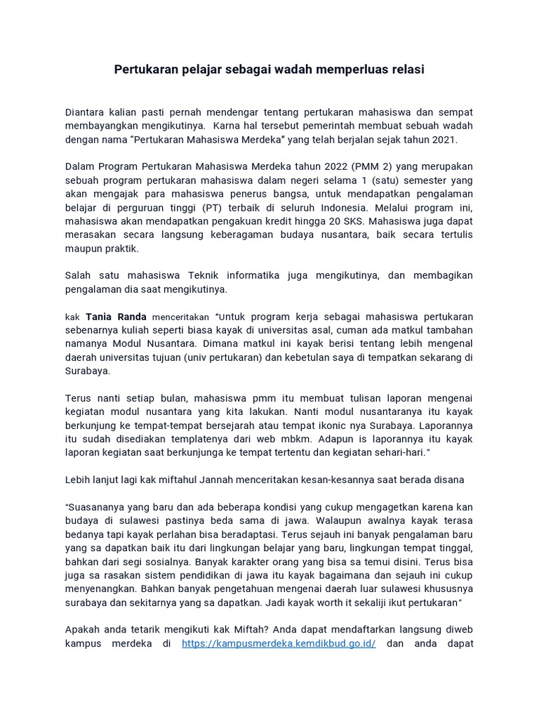 Pertukaran Mahasiswa: Memperluas Relasi | PDF