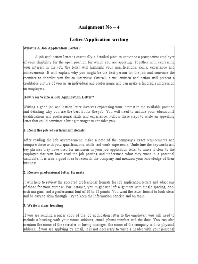Assignment 4 - Letter Application Writing | PDF | Recruitment ...