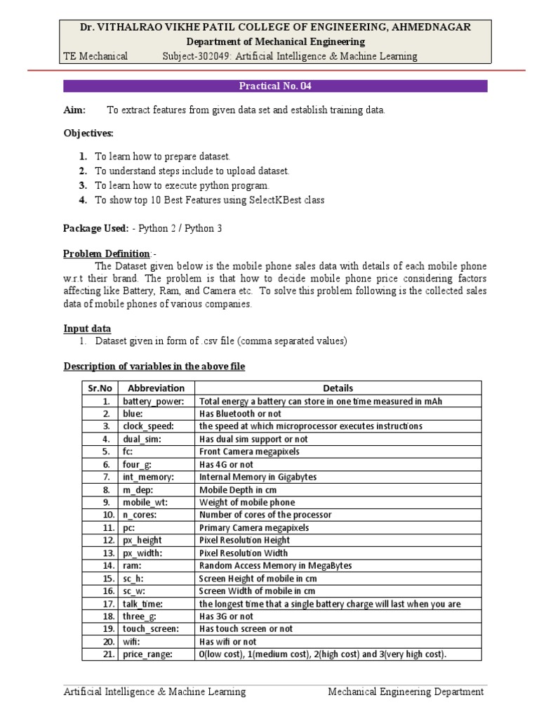 4.AIML - To Extract Features From Given Data Set and Establish Training Data | PDF | Pixel ...