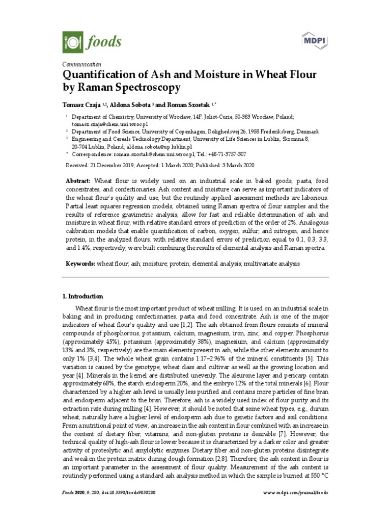 Quantification of Ash and Moisture in Wheat Flour | PDF | Flour | Raman ...