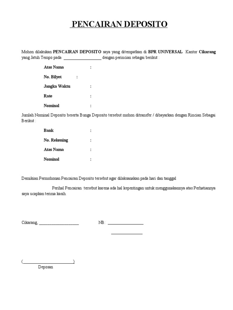 Form Pencairan Deposito | PDF