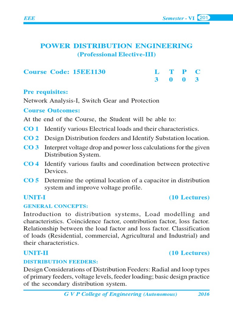 Power Distribution Engineering Course | PDF
