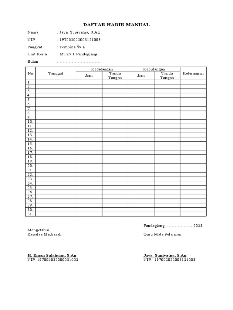 Daftar Hadir Manual | PDF