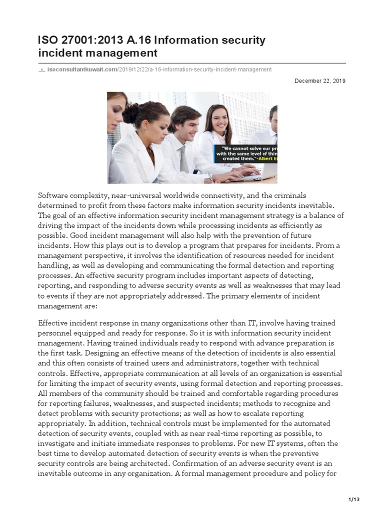 Iso 270012013 A16 Information Security Incidentnbspmanagement Pdf