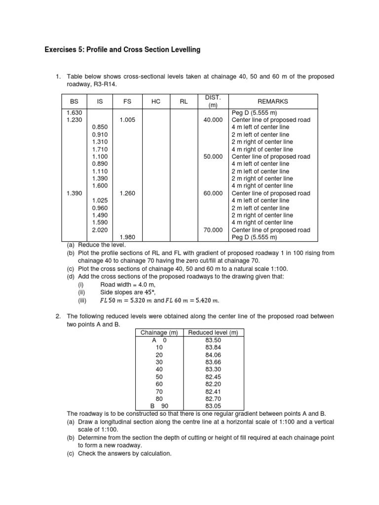 Assignment 5 - Profile and Cross Section Leveling | PDF | Sanitary ...