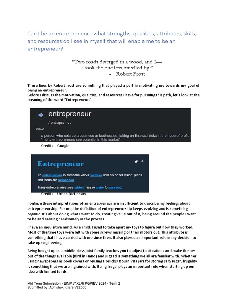 EIMP Mid Term Assignment | PDF | Entrepreneurship