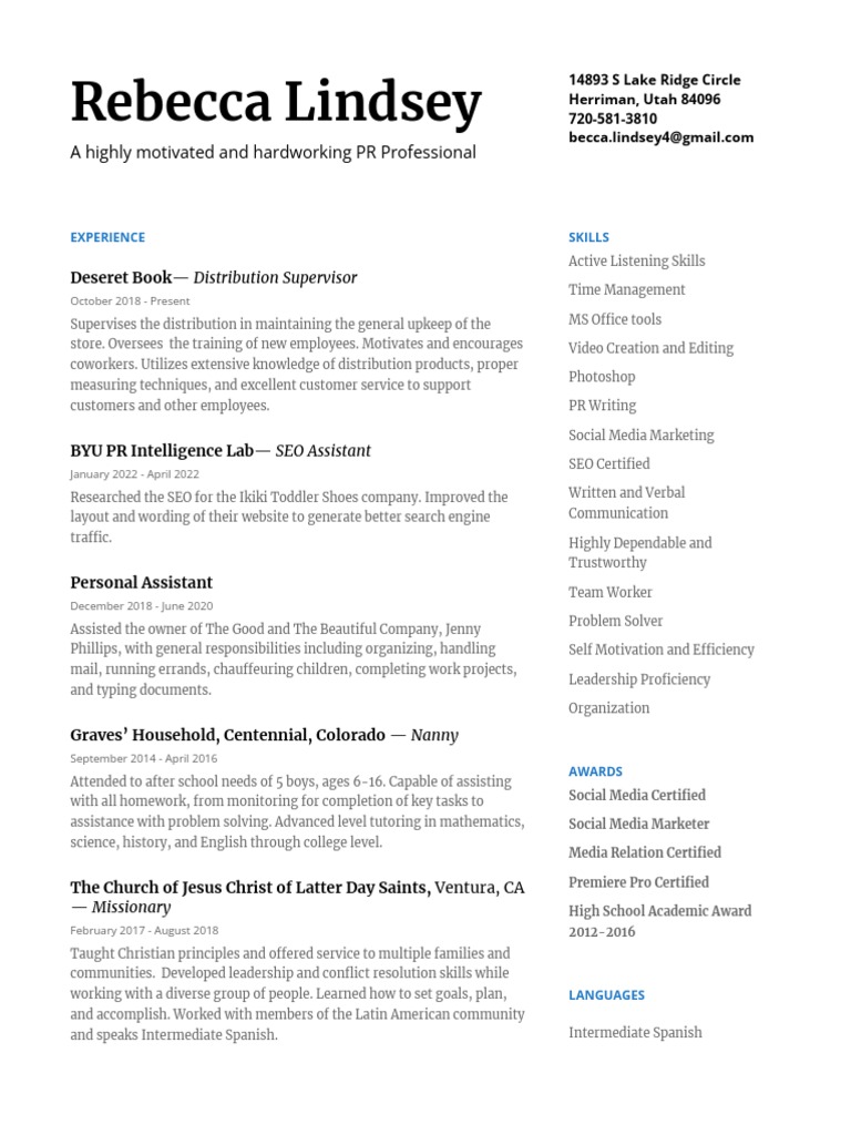Rebecca Resume 1 | PDF | Cognitive Science | Communication