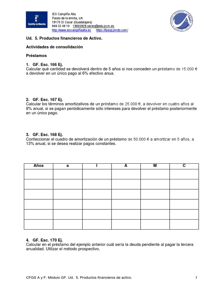 GF Ud 5 Ejercicios Prestamos | PDF | Amortización (Negocio) | Economias