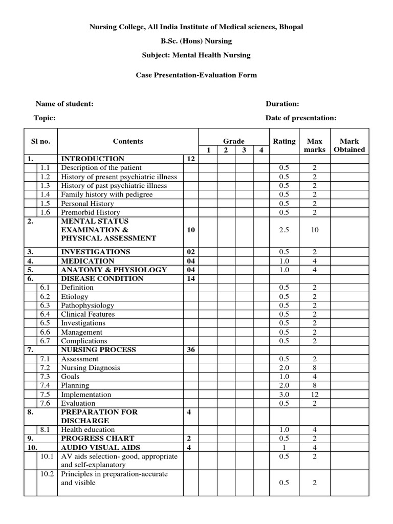 Evaluation Form MSC | Download Free PDF | Psychiatry | Nursing