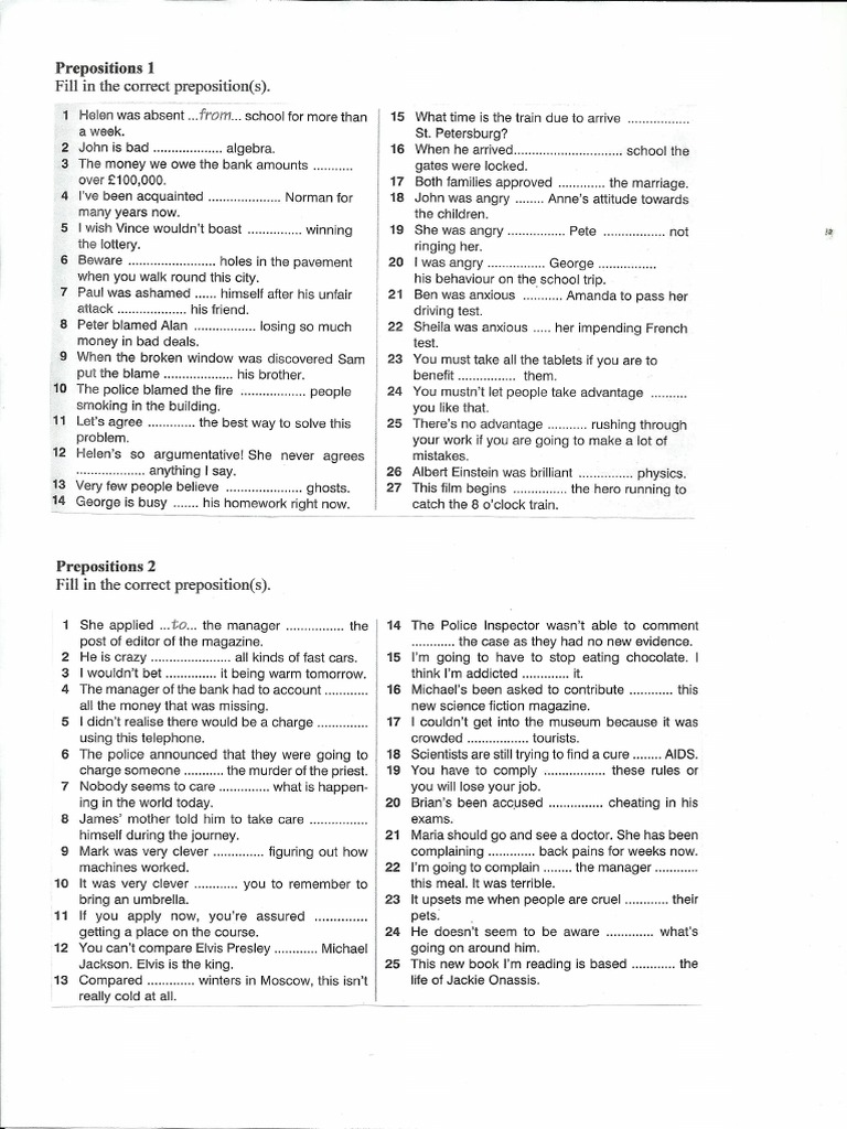 Prepositions Exercises 1-4 | PDF Prepositions Exercises 1-4 | PDF