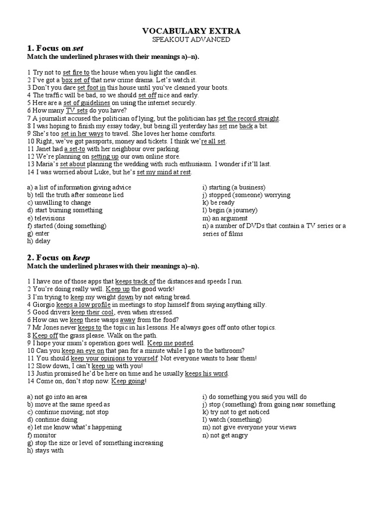 Vocabulary Extra - SET - KEEP | PDF