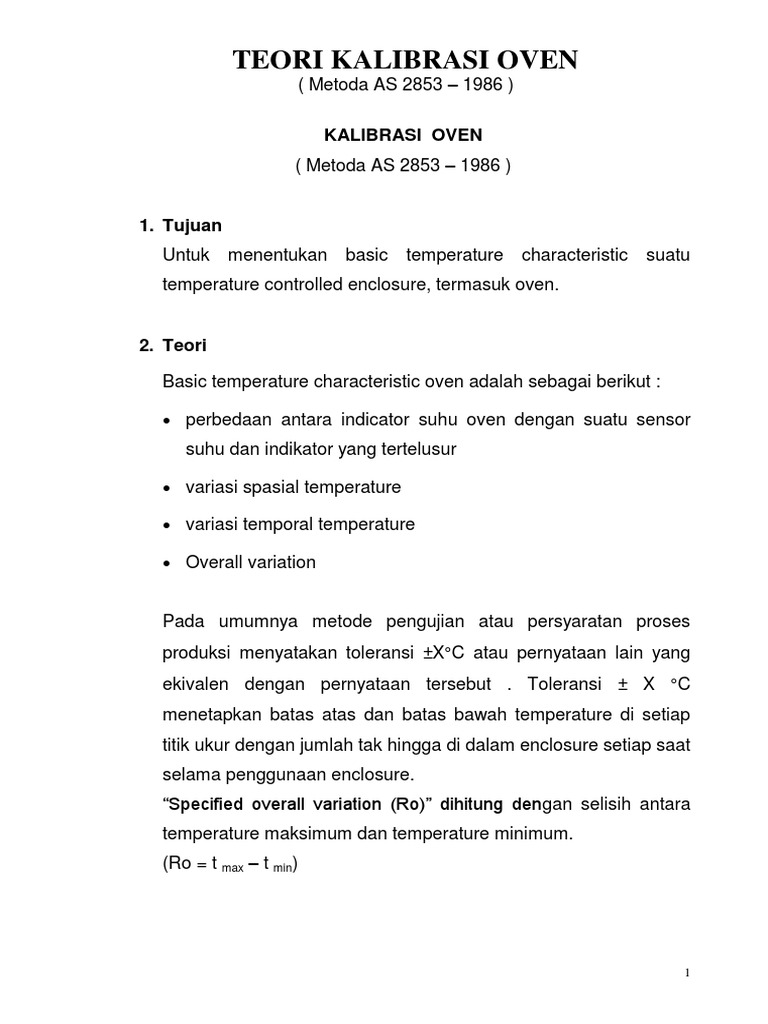 Kalibrasi Oven Metoda AS 2853 | PDF | Metode & Bahan Ajar | Teknologi ...