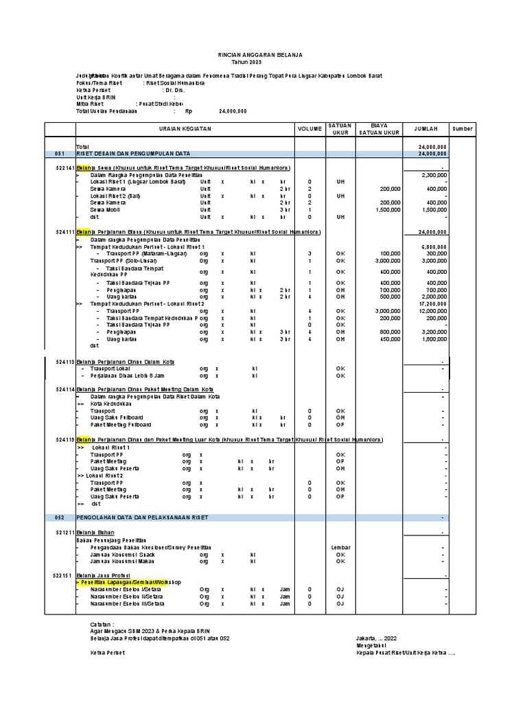 Contoh RAB Riset IPSH 2023 | PDF