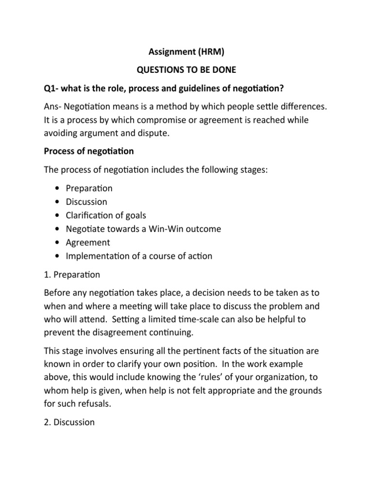 Assignemt 1 Hrm Descargar Gratis Pdf Negotiation Employment 