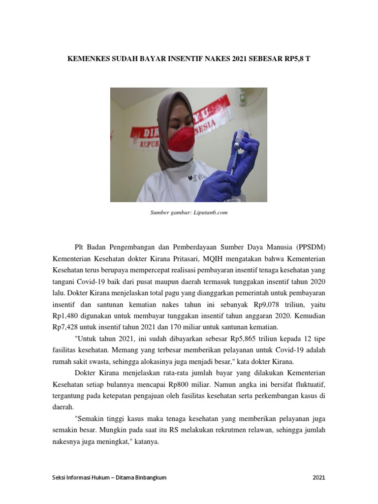 Kemenkes Sudah Bayar Insentif Nakes 2021 | PDF | Ilmu Sosial