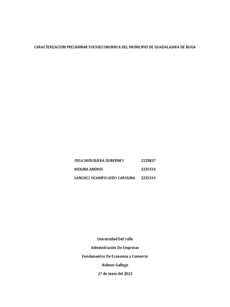 Caracterizacion Preliminar Socioeconomica Del Municipio de Guadalajara de Buga | PDF | Historia