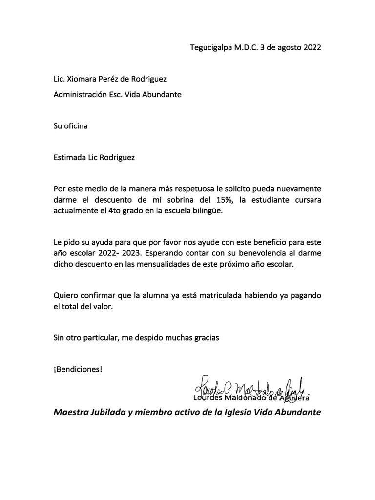 Carta Solicitud Descuento | PDF