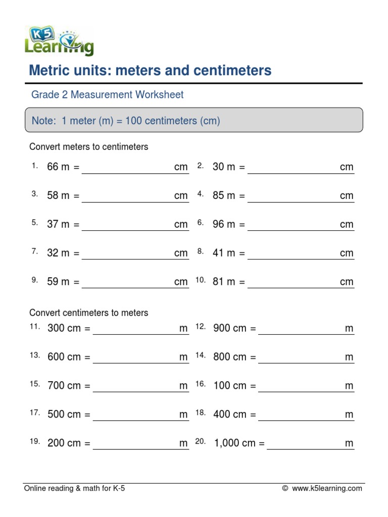Grade 2 Metric Units Length CM M B | PDF