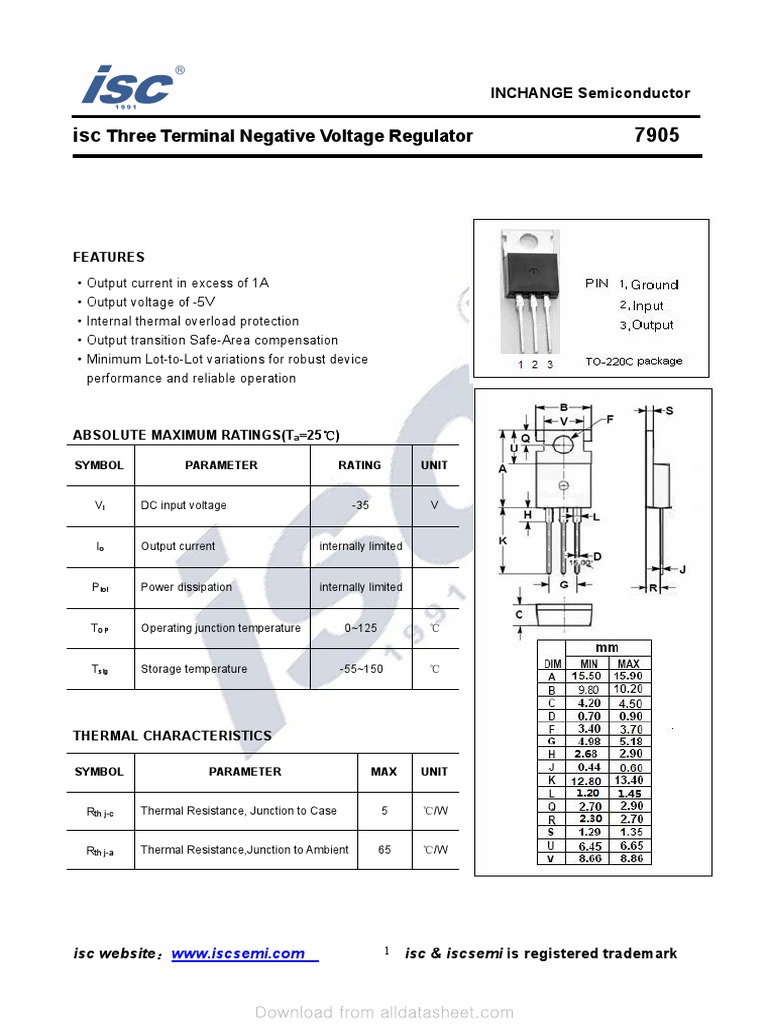 Datasheet - 7905 | PDF | Power Supply | Physical Quantities