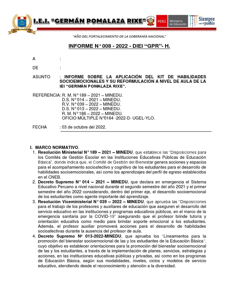 Modelo de Un Informe Socioemocional | PDF | Educación primaria