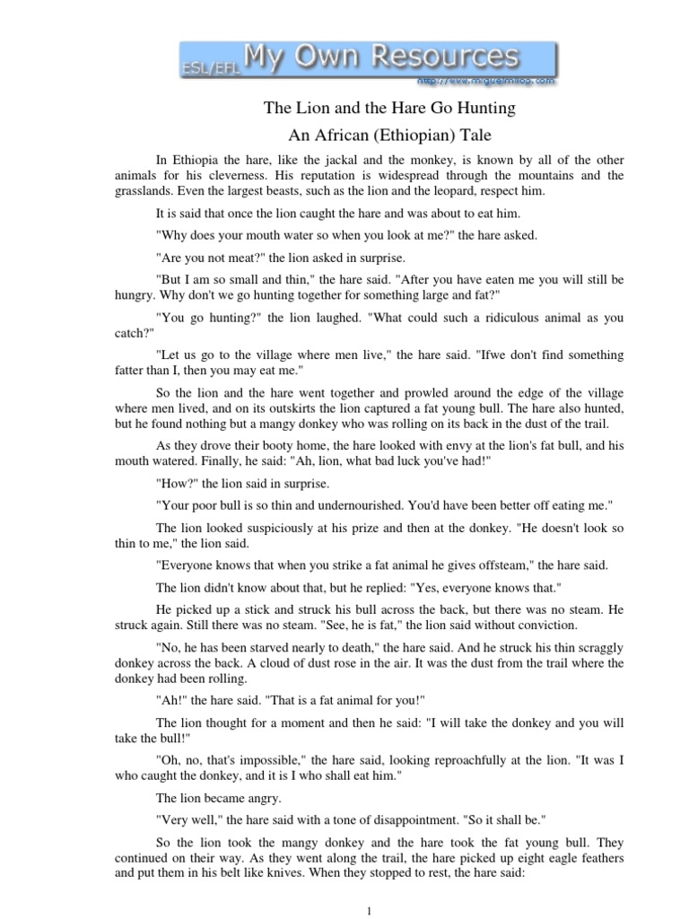 Lion And Hare Pdf Lion