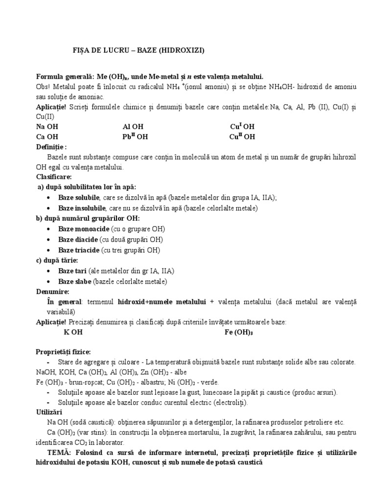 Fisa de Lucru Baze | PDF