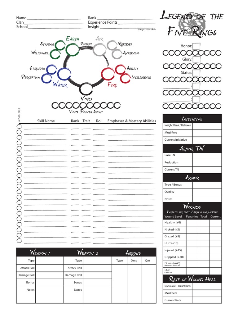 L5R 4E Character Sheet Template | PDF