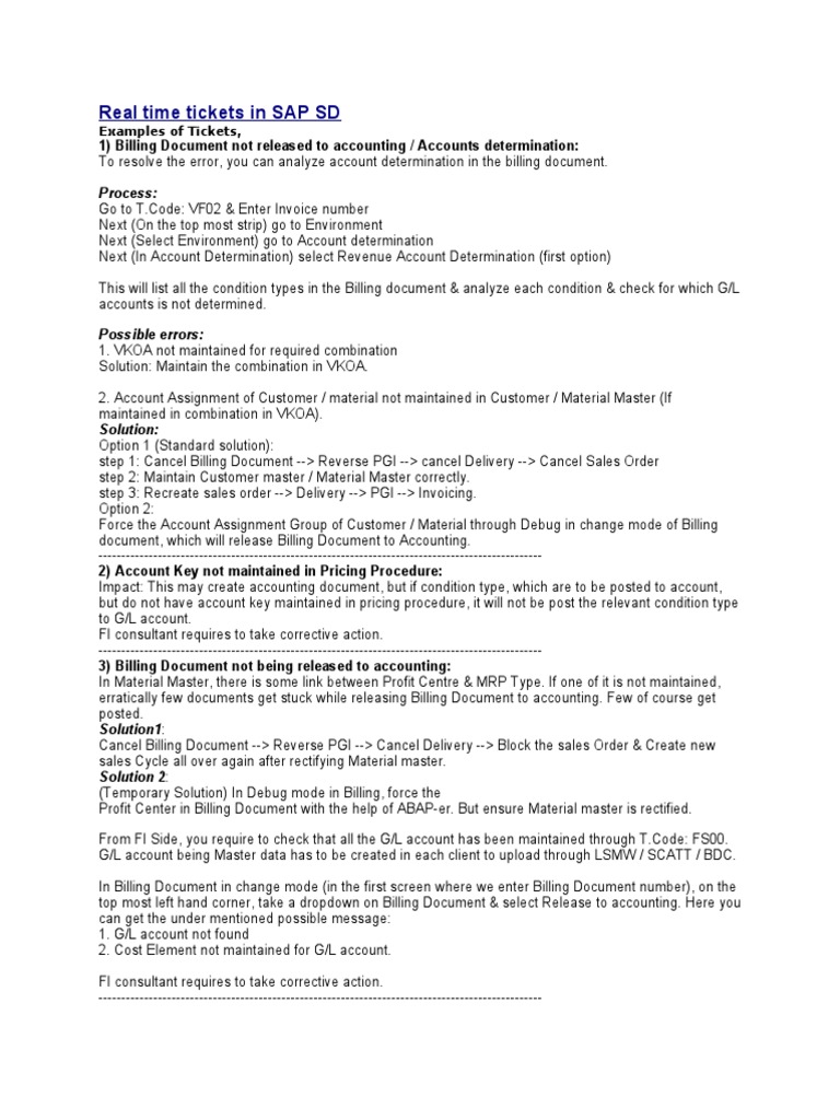 Resolving Common Real-Time SAP SD Ticket Issues Through Account and Master Data Configuration | PDF