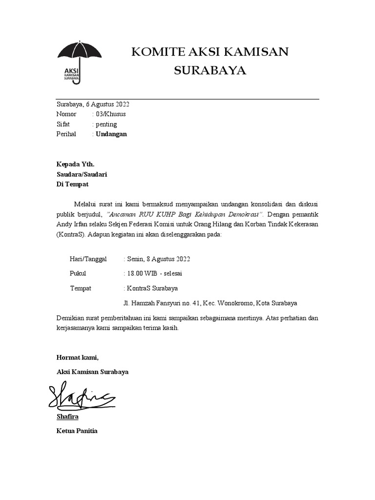 Surat Undangan Konsolidasi Diskusi | PDF