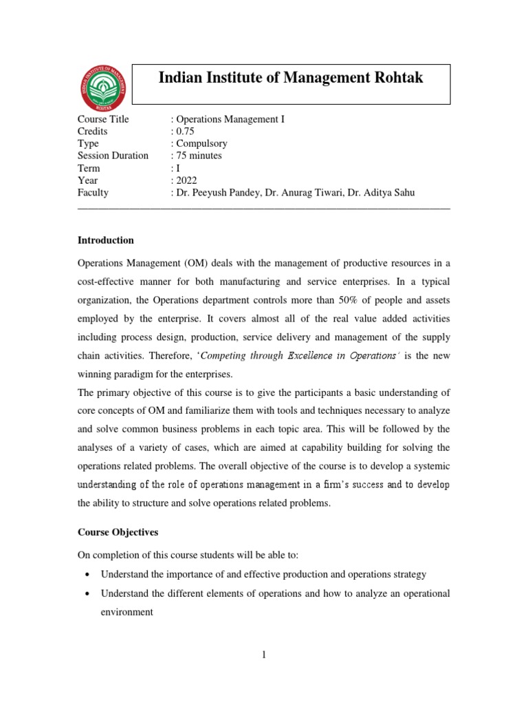 1.operation Management - I (2022) | PDF | Operations Management ...