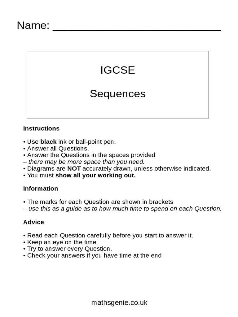 4 Igcse Sequences Pdf Mathematics Arithmetic