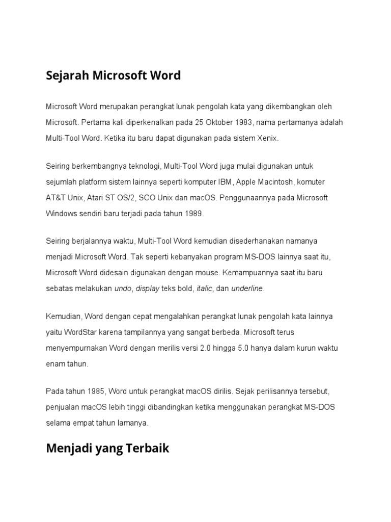 Sejarah dan Fungsi Microsoft Word | PDF