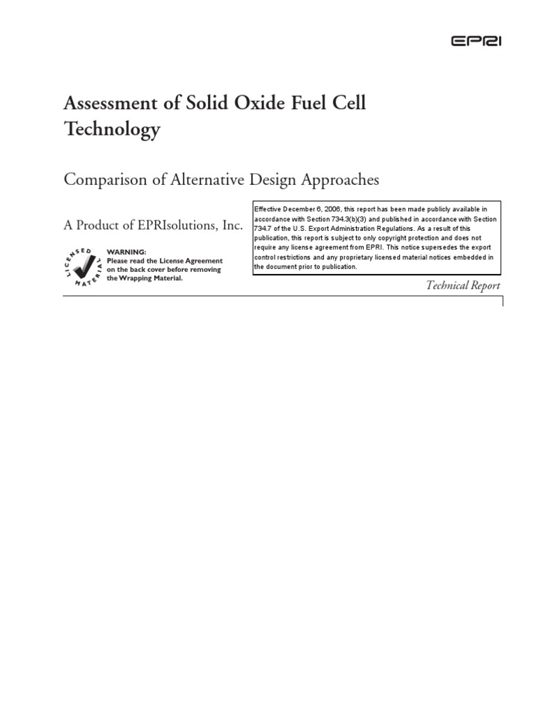 Assessment of Solid Oxide Fuel Cell Technology | PDF | Solid Oxide Fuel ...