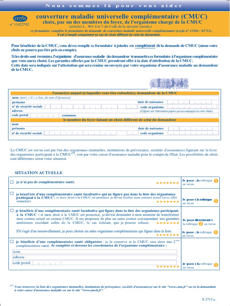 Cerfa 11422 Couverture Maladie Universelle Complementaire | PDF