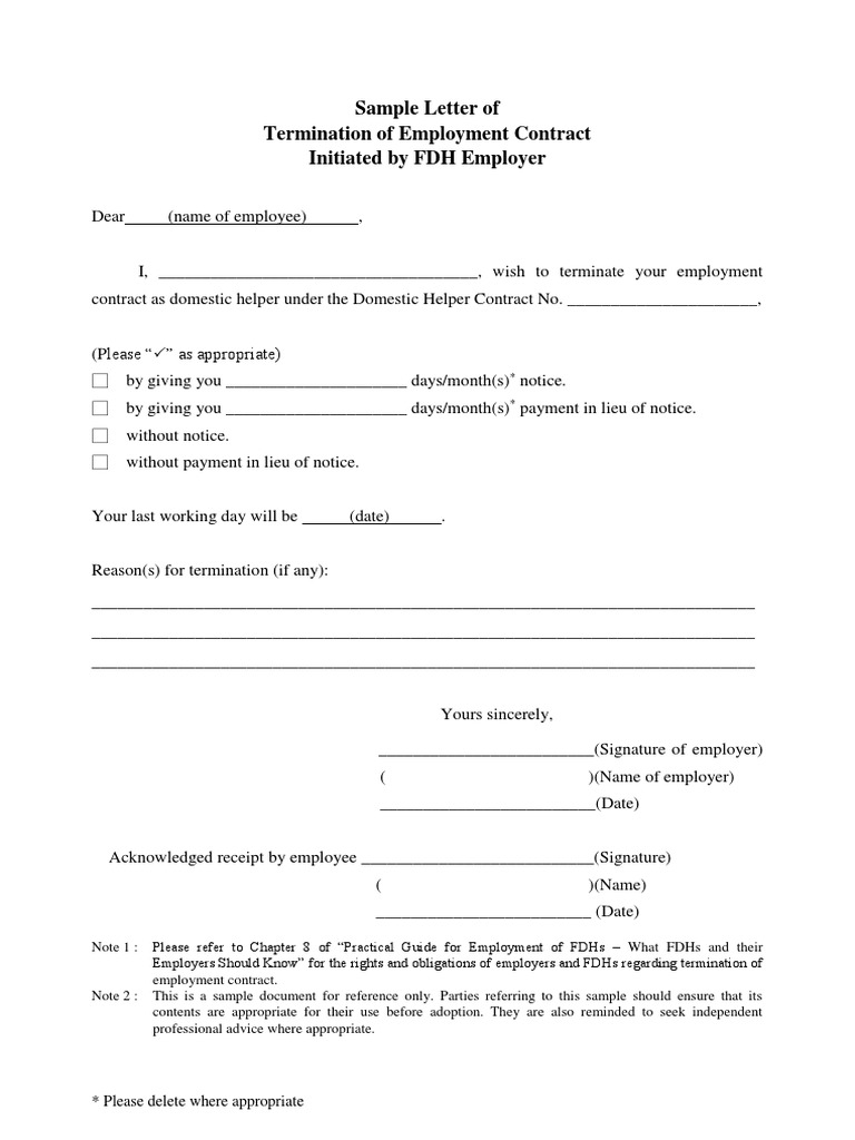 Sample Letter of Termination of Contract Initiated by FDH ER Eng | PDF
