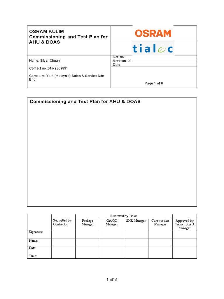 AHU & DOAS Commissioning Plan | PDF | Pressure Measurement | Duct (Flow)