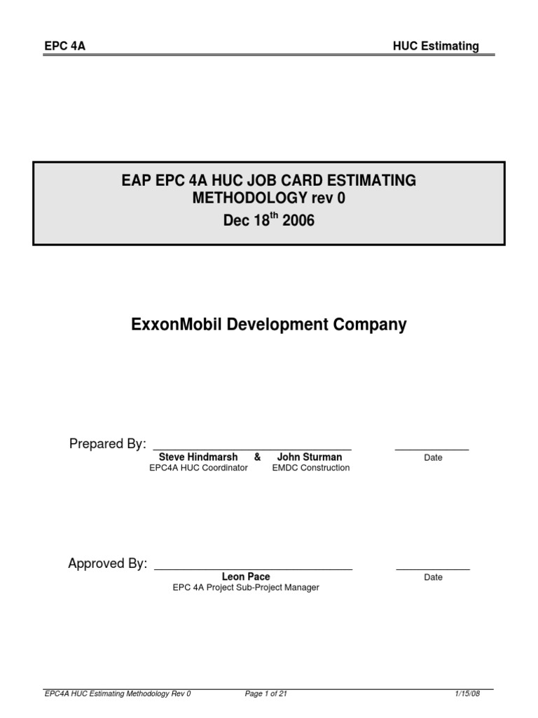 EPC4A HUC Estimating Methodology Rev 0 | PDF | Pipe (Fluid Conveyance) | Welding