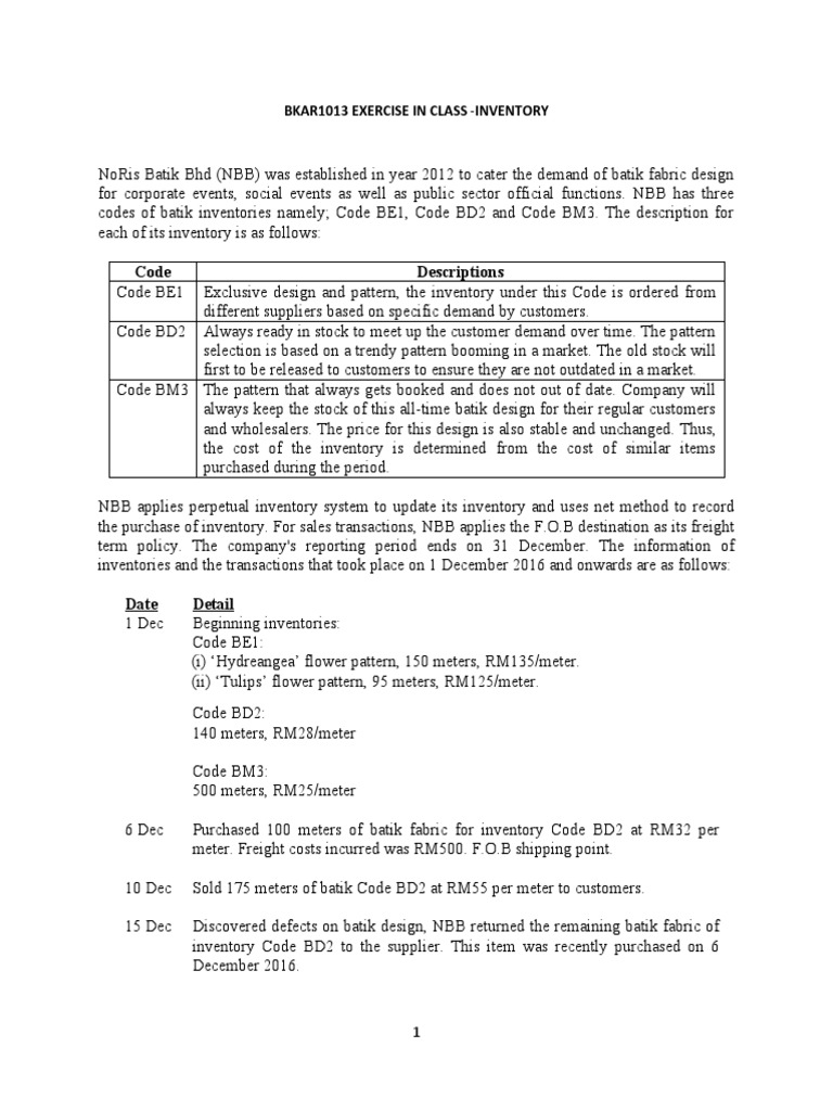 Exercise in Class Topic 5 Inventory-Student | PDF | Cost Of Goods Sold ...