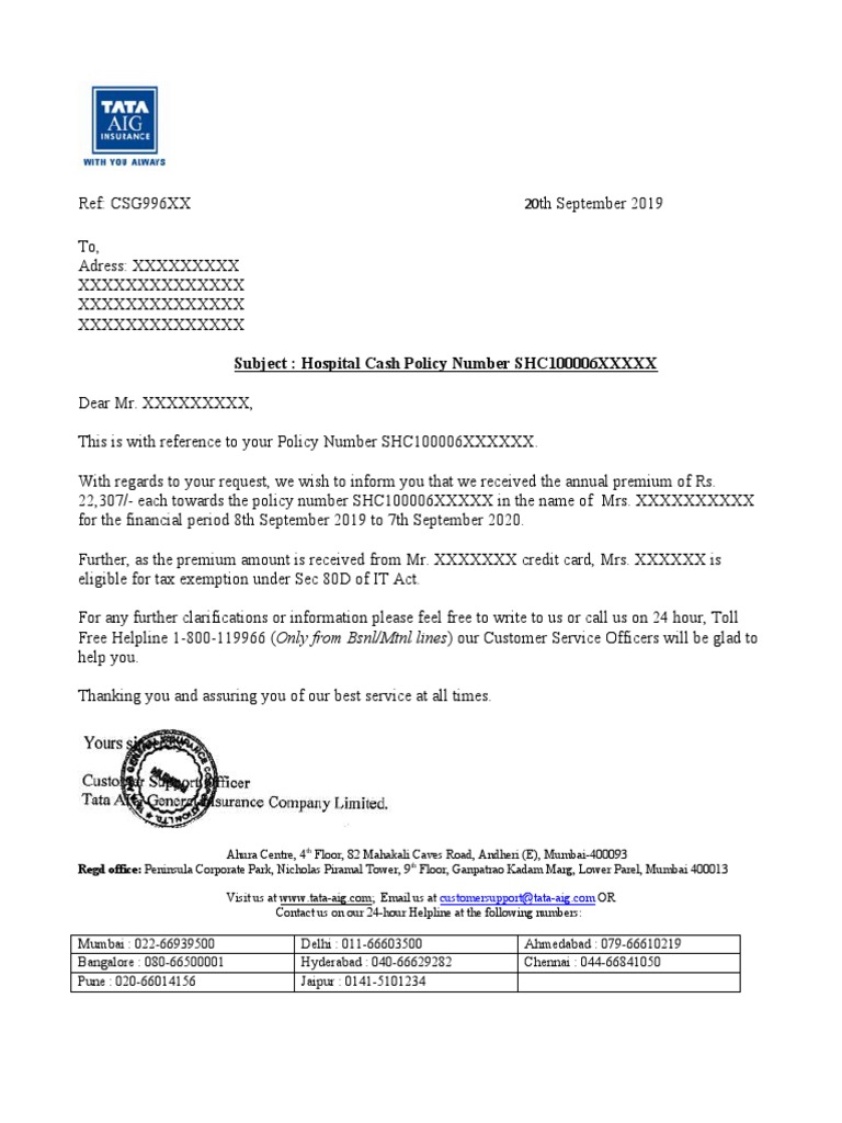 TATA AIG Insurance Template1 | PDF