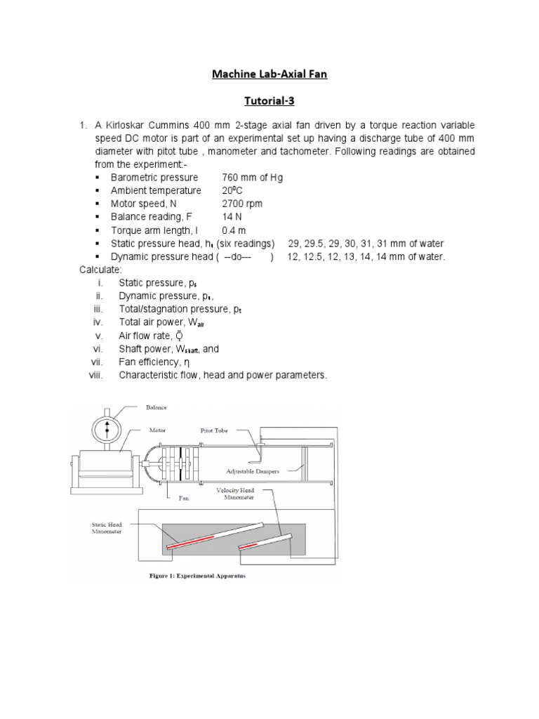 Axial Fan Experiment Calculations | PDF