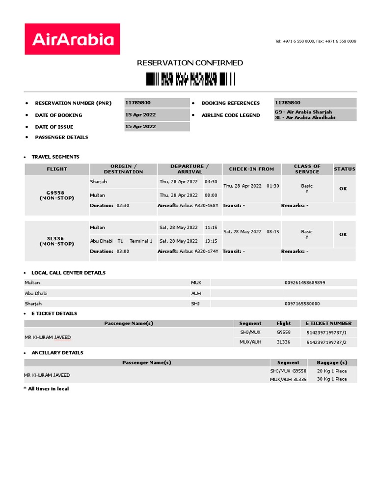 Reservation Confirmed: Tel: +971 6 558 0000, Fax: +971 6 558 0008 | PDF ...