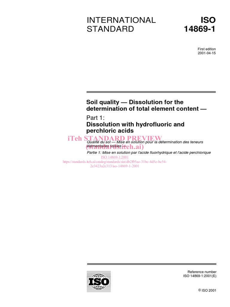 Iso 14869 1 2001 | PDF | International Organization For Standardization | Nitric Acid