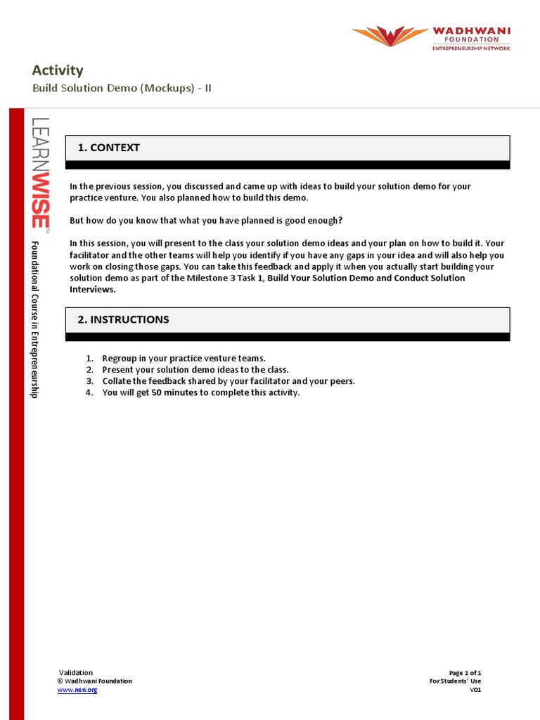 Activity Instructions - Build Your Solution Demo (Mock-Ups) - II | PDF