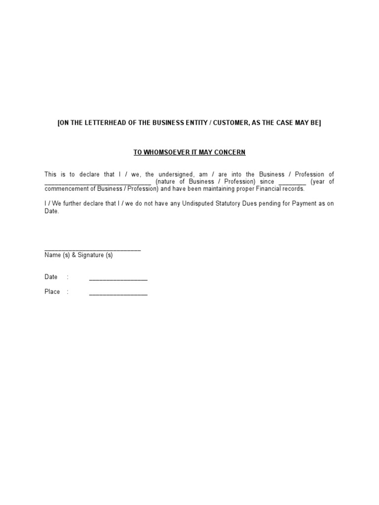 Business Declaration Statement Template | PDF