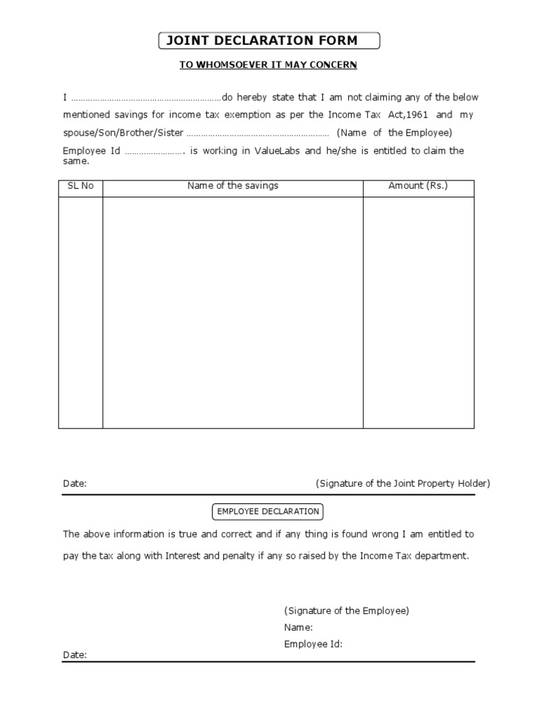2-Joint Declaration Form | PDF | Finance & Money Management