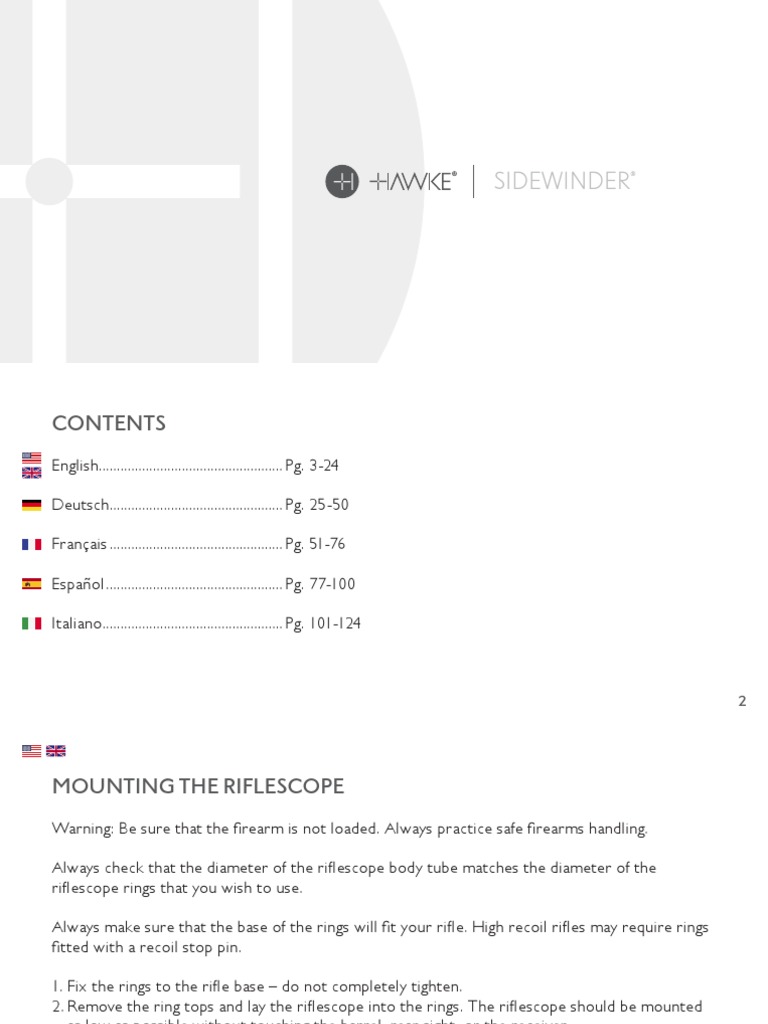 Sidewinder Riflescope Instructions - Standard Size | PDF | Telescopic Sight | Projectile Weapons